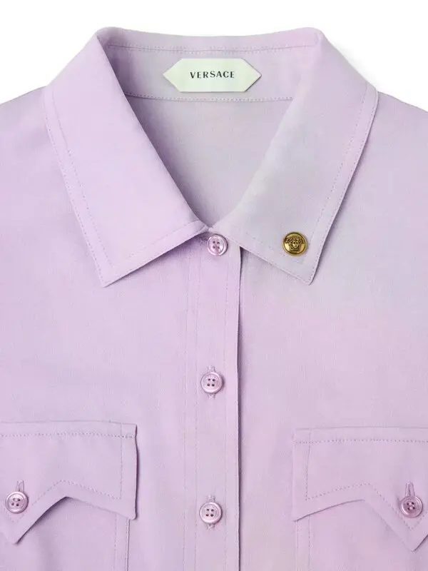 Versace Stretch Georgette Viscose Midi Shirt Dress With Medusa Pin - Purple