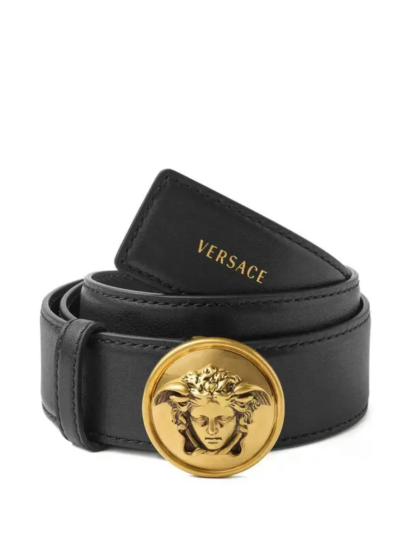 Versace 3.5 Cm Leather Belt With Medusa Hardware - Black