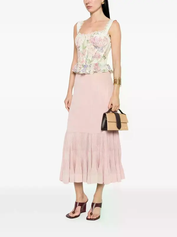 Zimmermann Luna Pleated Frill Midi Skirt - Pink