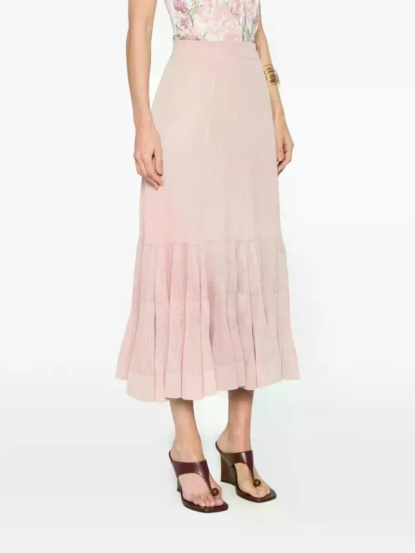 Zimmermann Luna Pleated Frill Midi Skirt - Pink