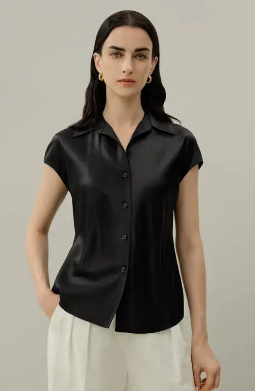 Lilysilk Bias Cut Cap-sleeve Silk Shirt