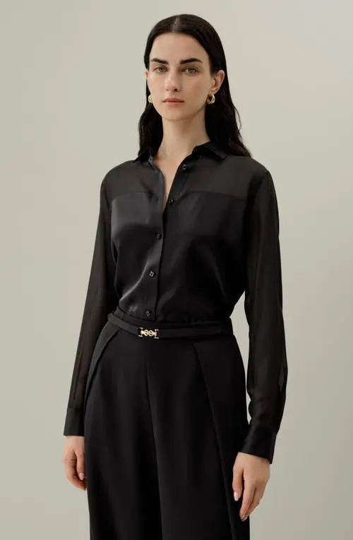 Lilysilk Silk Organza Button-down Shirt - Black