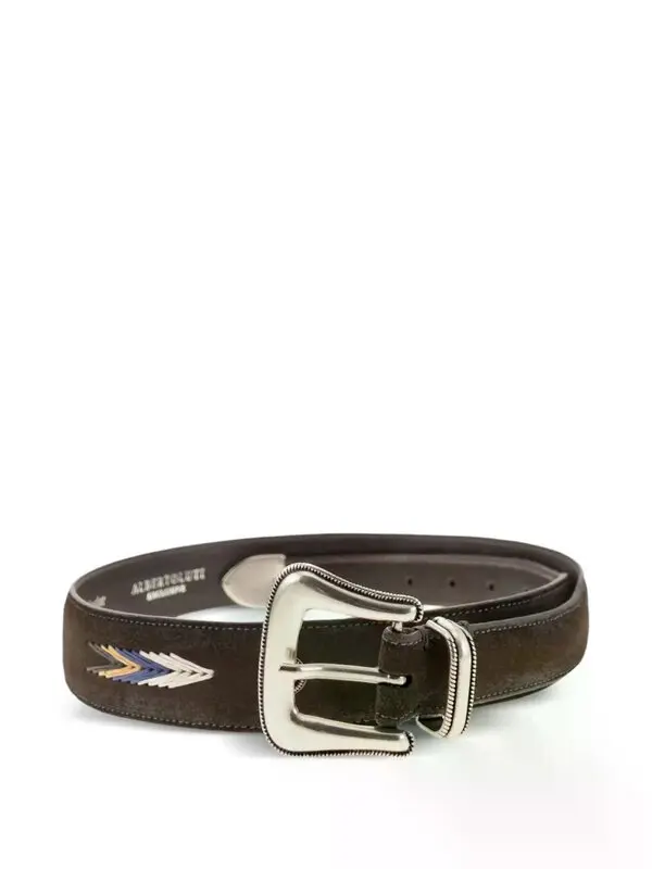 ALBERTO LUTI Embroidered Belt With Metal Buckle - Brown