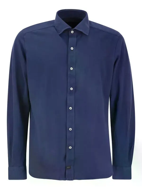 FAY French Collar Logo Label Shirt - Blue