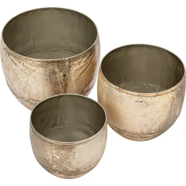 STORIED HOME Various Round Metal Planters With Distressed Finish, Pewter - Grey