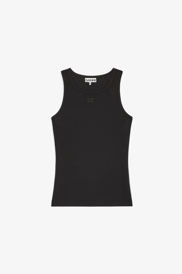 GANNI Butterfly Logo Tank Top - Black