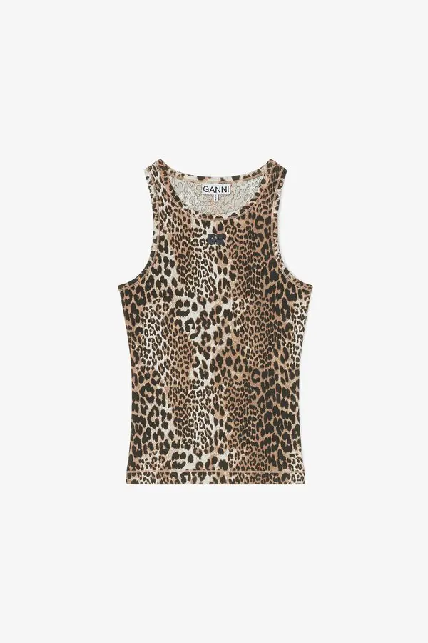 GANNI Ribbed Tank Top With Logo Detail - Mixed