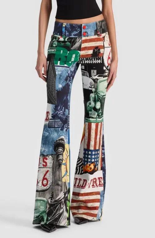Alice + Olivia Kai Low Rise Flare Patchwork Jeans