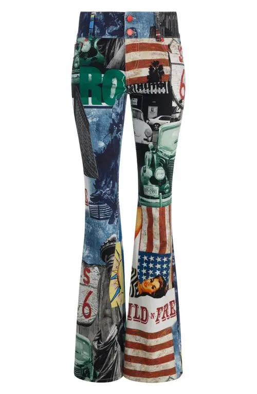 Alice + Olivia Kai Low Rise Flare Patchwork Jeans