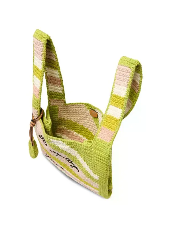 LANCEL Medium Striped Crochet Tote Bag With Heart Charm