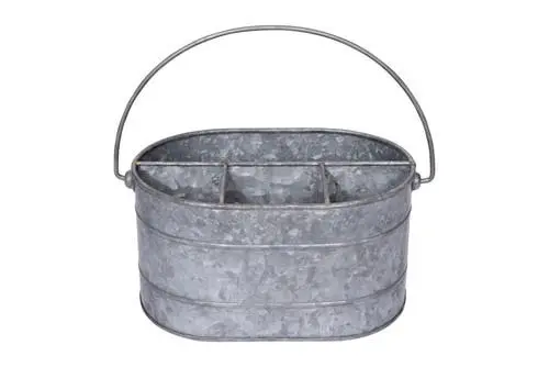 STORIED HOME Galvanized Metal Storage Caddy With 4 Compartments And Handle - Silver