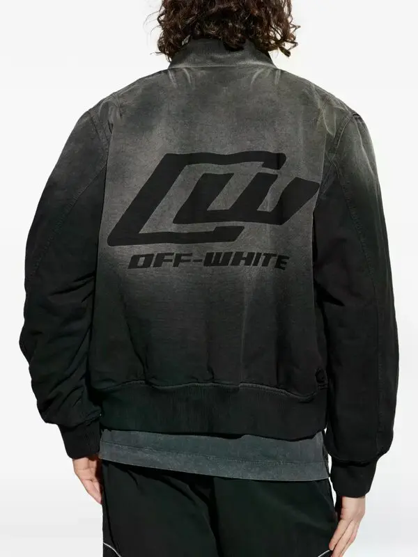 Off-White Zip-up Faded Bomber Jacket - Black