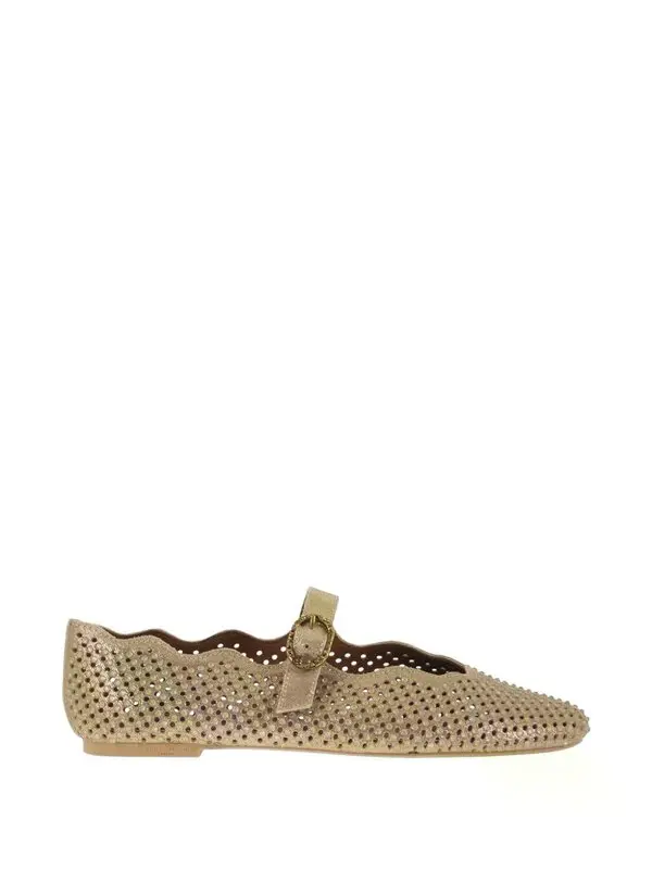 Kurt Geiger Perforated Buckle Leather Ballet Flats - Gold