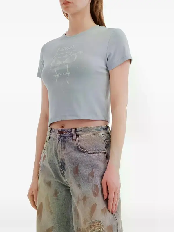 TOUT A COUP Graphic Print Cropped T-shirt