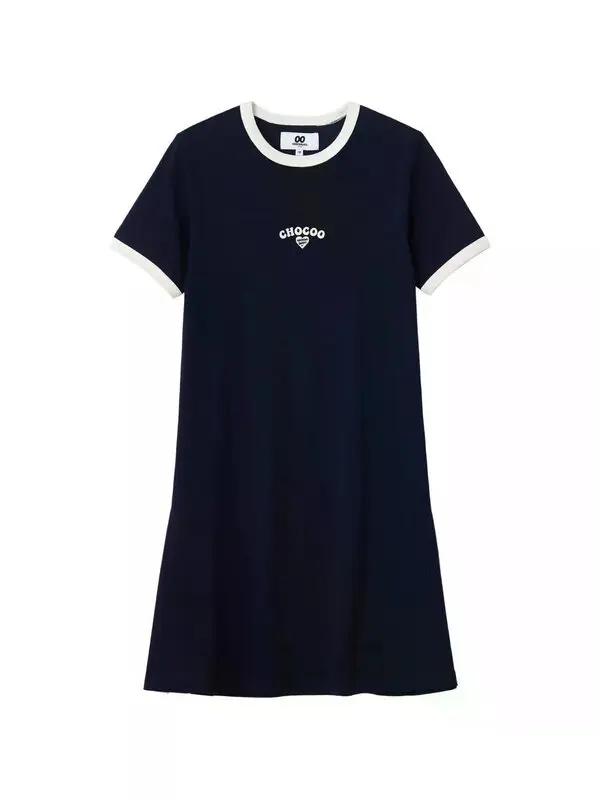 CHOCOOLATE Embroidered Ringer Trim Dress - Blue