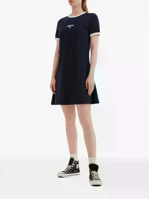 CHOCOOLATE Embroidered Ringer Trim Dress - Blue