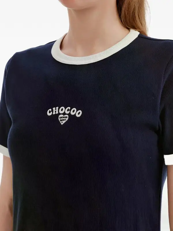 CHOCOOLATE Embroidered Ringer Trim Dress - Blue