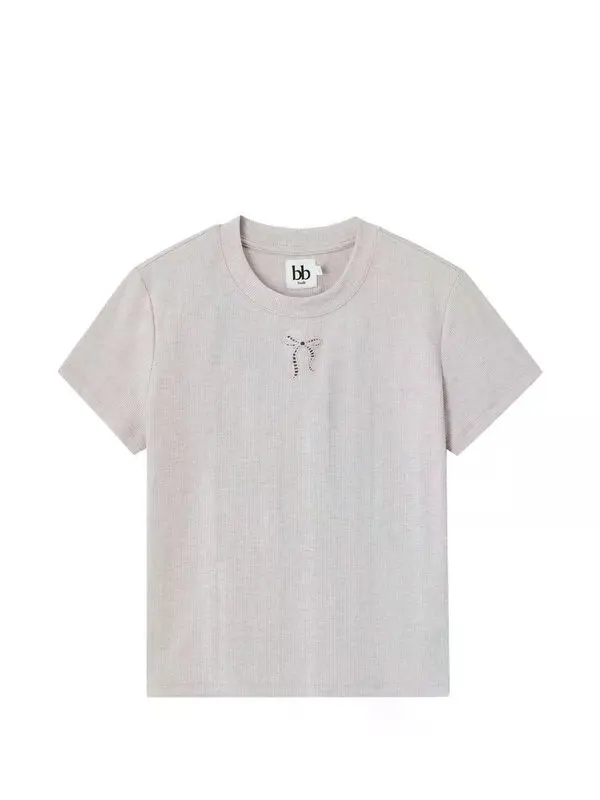 B+AB Bow-detailed Ribbed T-shirt - Neutrals