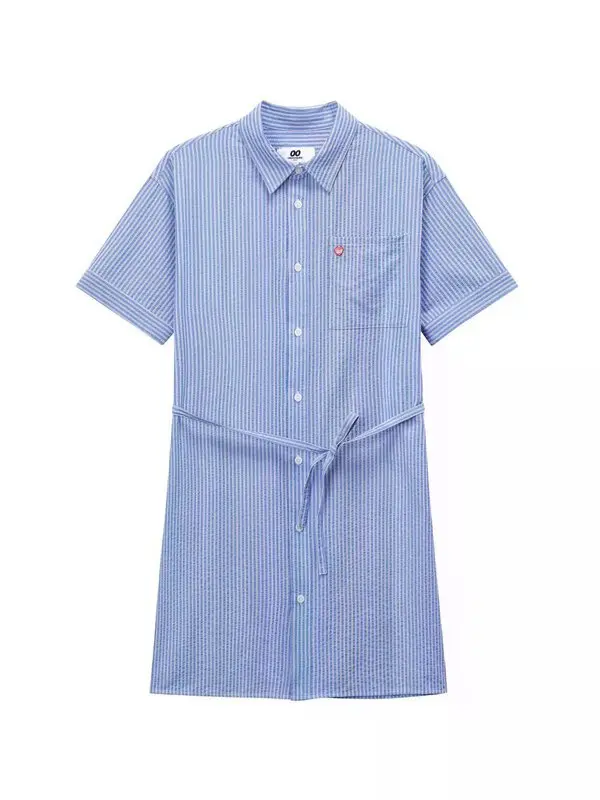 CHOCOOLATE Striped Belted Shirt Dress - Blue