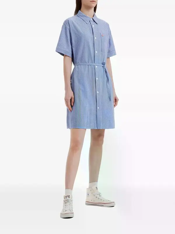 CHOCOOLATE Striped Belted Shirt Dress - Blue