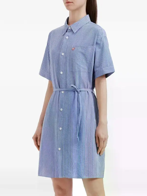 CHOCOOLATE Striped Belted Shirt Dress - Blue
