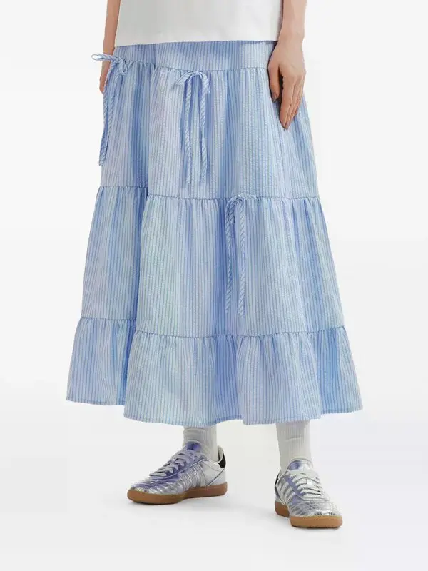 TOUT A COUP Striped Midi Skirt - Blue