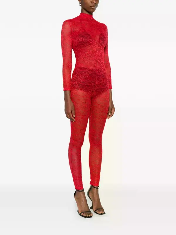 Alchemy Fashions Lace Long-sleeved Jumpsuit - Red