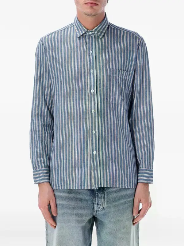 SALVATORE PICCOLO Striped Chest-pocket Shirt - Blue