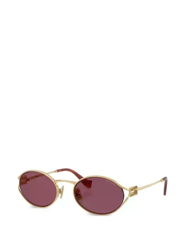 Miu Miu Logo Round Frame Sunglasses - Gold