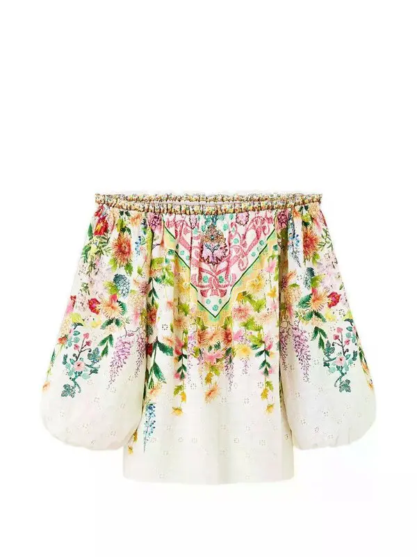 Camilla Floral-print Off-shoulder Top - White