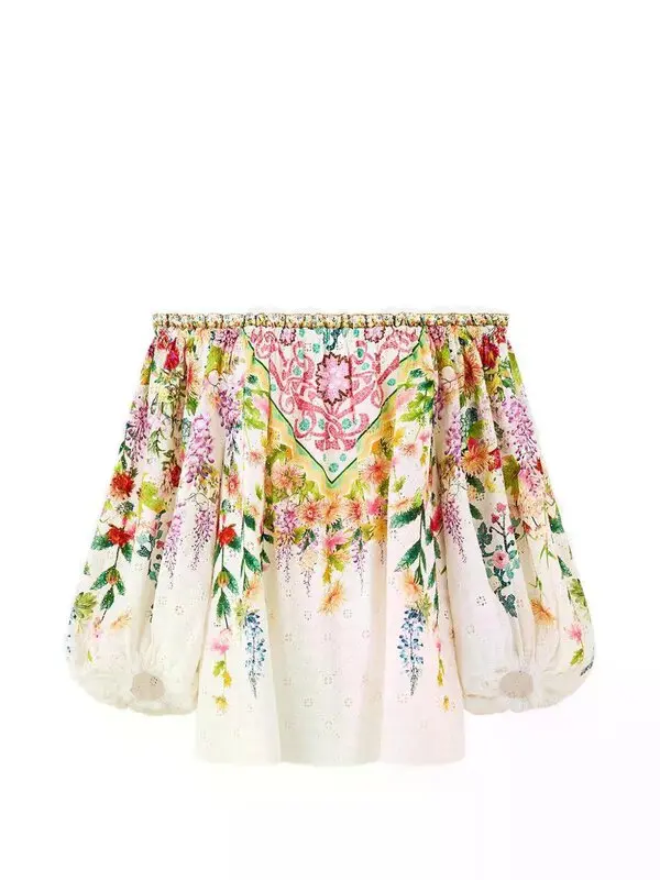 Camilla Floral-print Off-shoulder Top - White