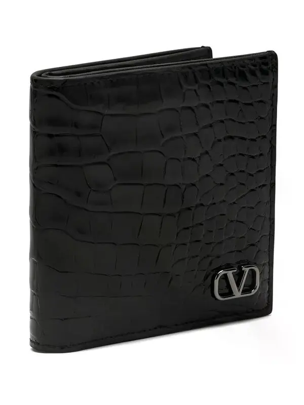 Valentino Garavani Crocodile-embossed Leather Wallet - Black