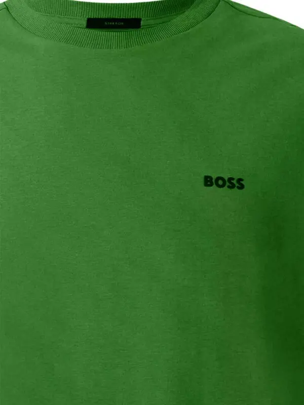 BOSS Camiseta Em Algodão Elástico Com Detalhe De Logo - Green