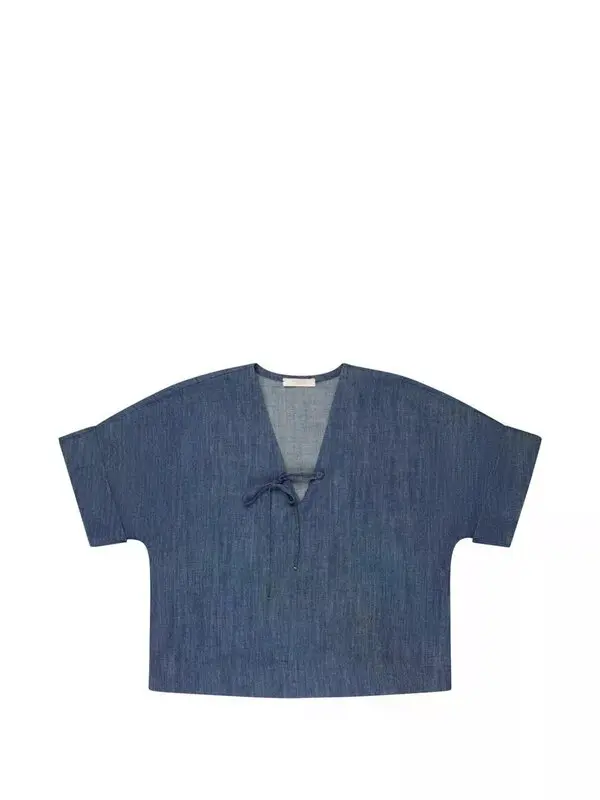 GLANSHIRT Tie-detailed Denim T-shirt