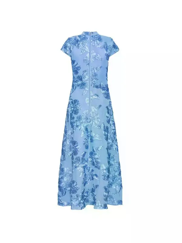 ROTATE BY BIRGER CHRISTENSEN Mesh Cap Sleeve Maxi Dress With Floral Print - Blue