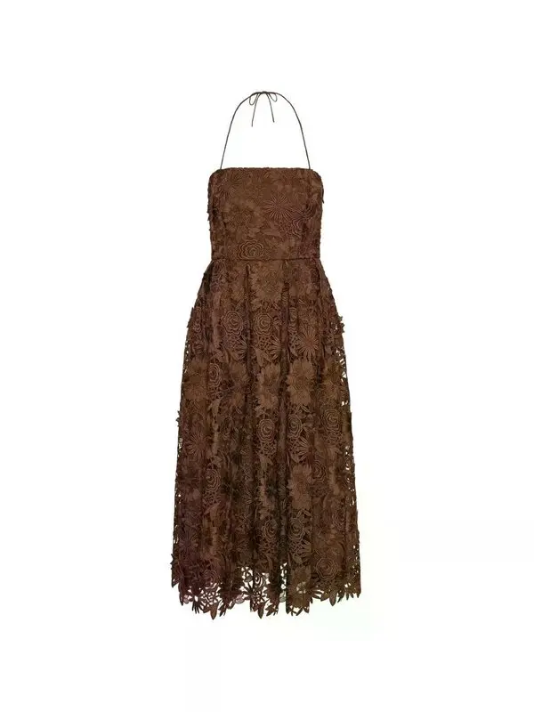 ROTATE BY BIRGER CHRISTENSEN Floral Lace Midi Dress - Brown