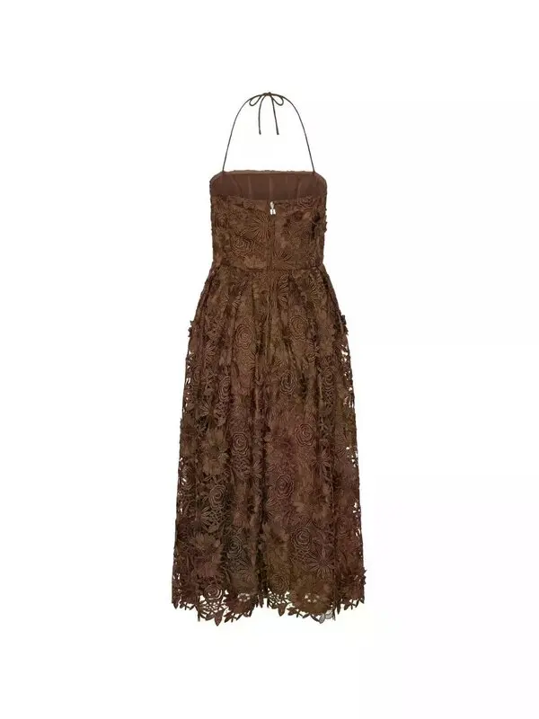 ROTATE BY BIRGER CHRISTENSEN Floral Lace Midi Dress - Brown