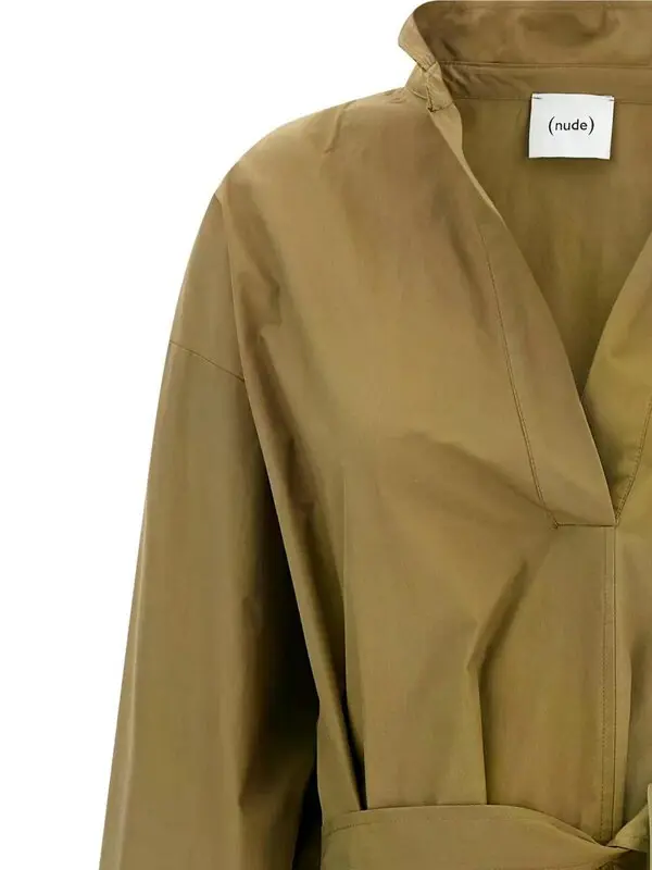NUDE Long Sleeve Open Collar Dress - Brown