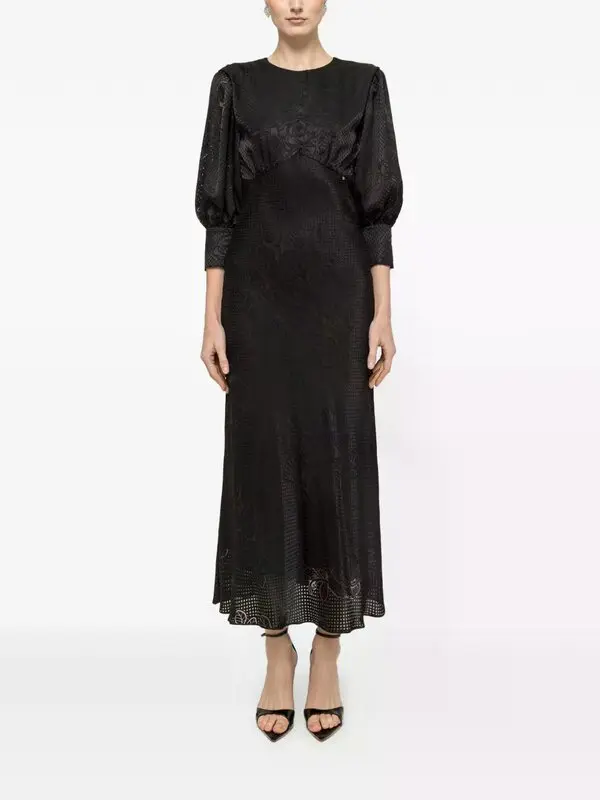 NISSA Puff-sleeve Midi Dress - Black