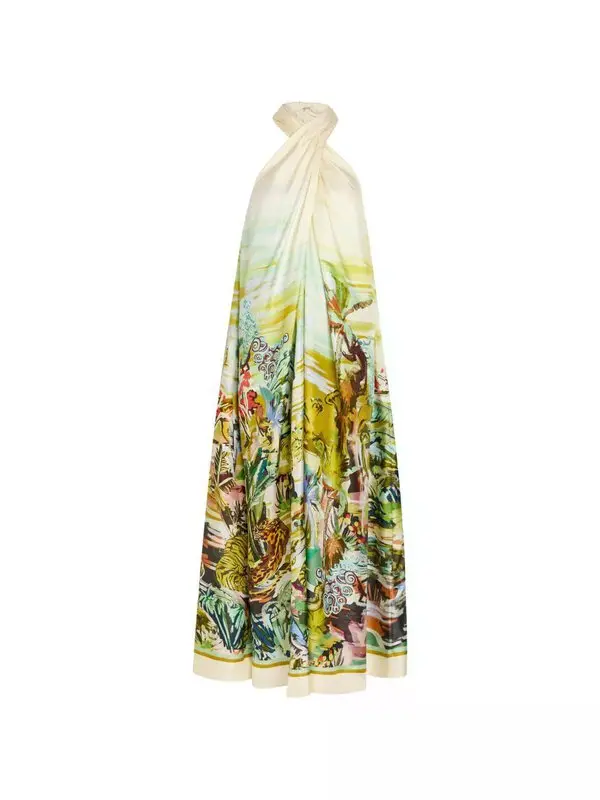 ALEMAIS Printed Halterneck Maxi Dress - Green