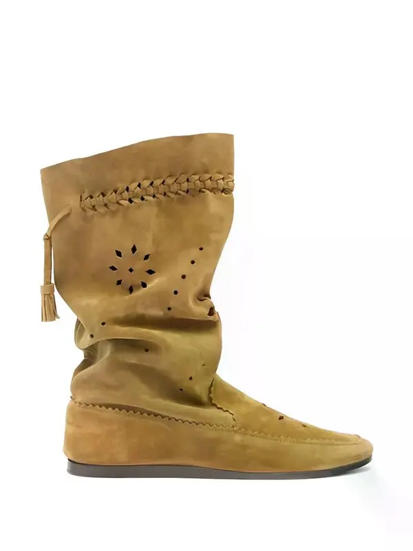 Isabel Marant Welky Braid-detail Laser-cut Suede Boots - Neutrals