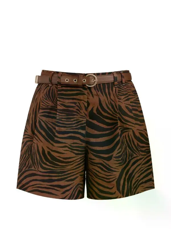 Max Mara Belted Zebra-print Cotton Shorts - Brown