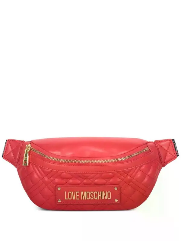Moschino Logo Plaque Quilted Belt Bag - Red