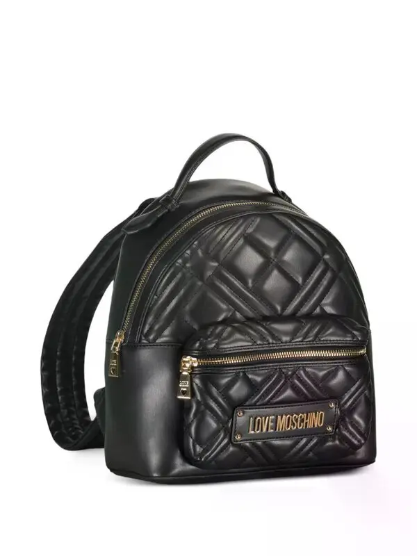 Moschino Logo-plaque Quilted Backpack - Black