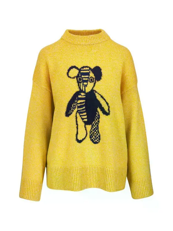 THE ELDER STATESMAN Printed Pali Teddy Crew Sweater - Yellow