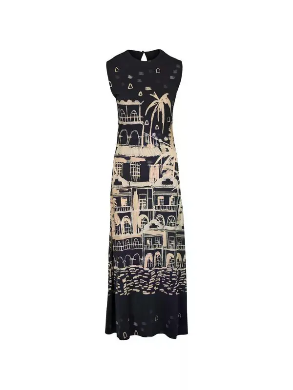 Johanna Ortiz Printed Sleeveless Midi Dress - Black