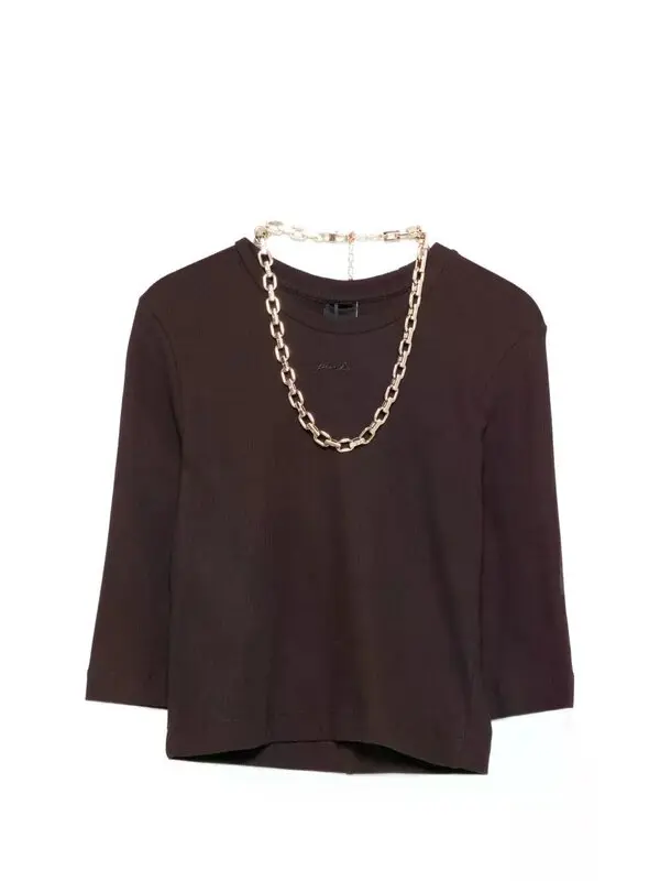 Pinko Cropped Sweater With Chain - Brown