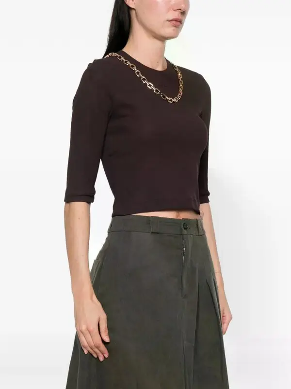 Pinko Cropped Sweater With Chain - Brown