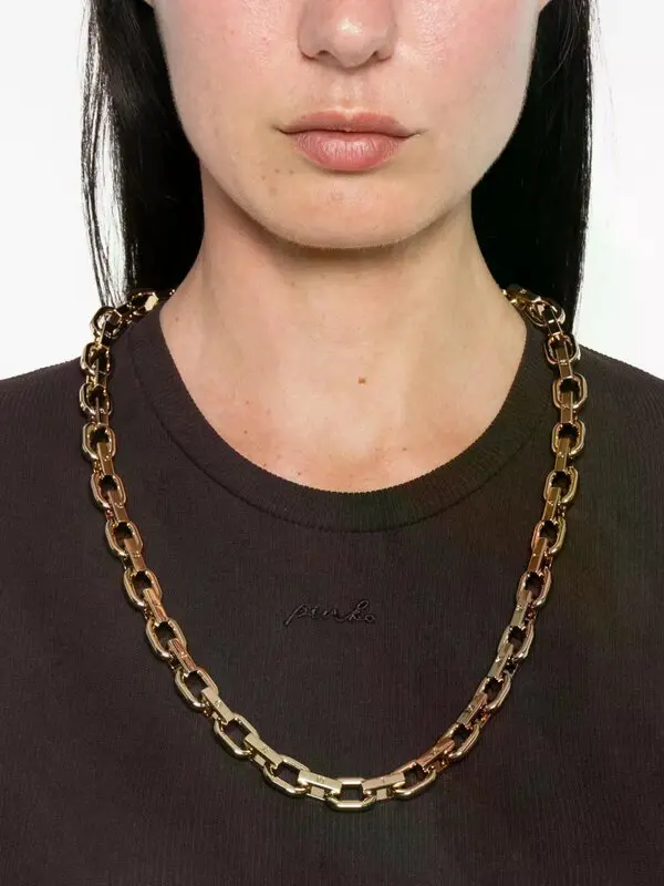 Pinko Cropped Sweater With Chain - Brown