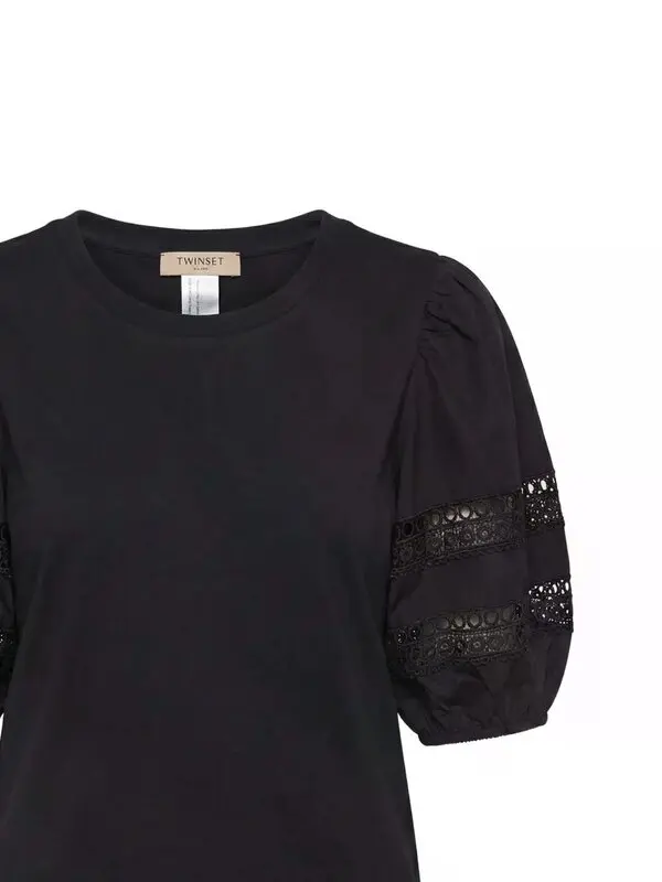 TWINSET Lace-detail Puff-sleeve T-shirt - Black